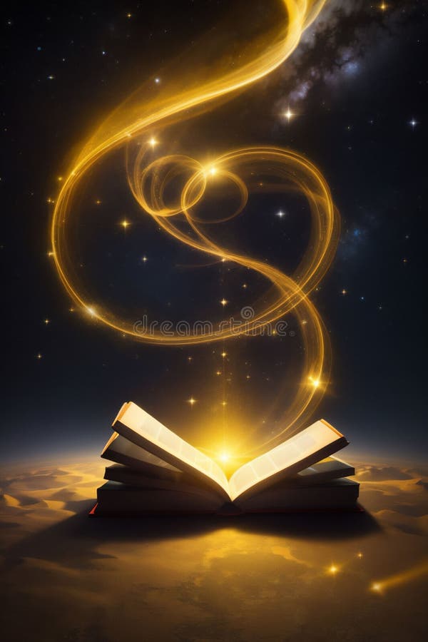 A Book Opened in the Air and Lights Shining from it Stock Illustration ...