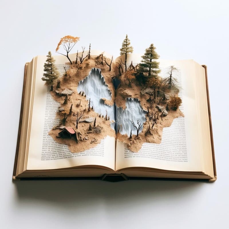AI Generated Illustration of an Open Book with Illustrations of Forest ...