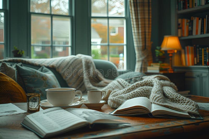 AI Generated Illustration of an Open Book Resting on a Coffee Table ...