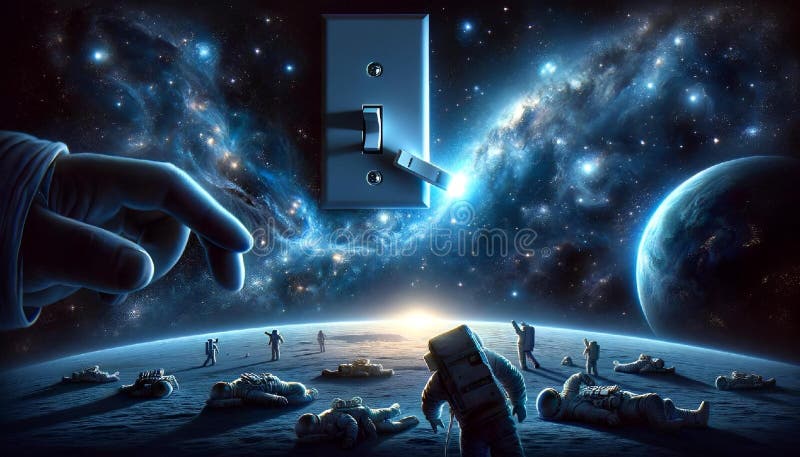 Two Hands Hold an Opening Door As Astronauts in Space Look on Stock ...