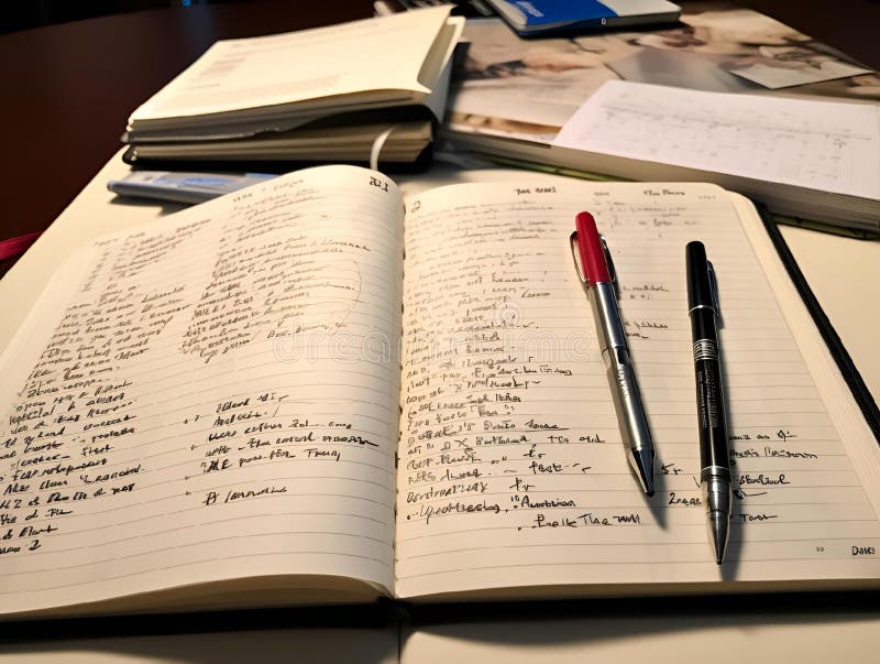 AI Generated Illustration of an Open Notebook on a Desk, Surrounded by ...
