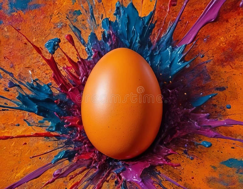 AI Generated Illustration of an Orange Egg with Blue and Red Paint ...