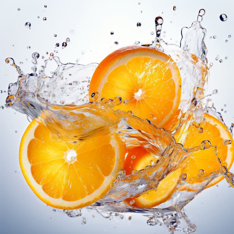 AI Generated Illustration of Orange Slices Falling into Water Making a ...