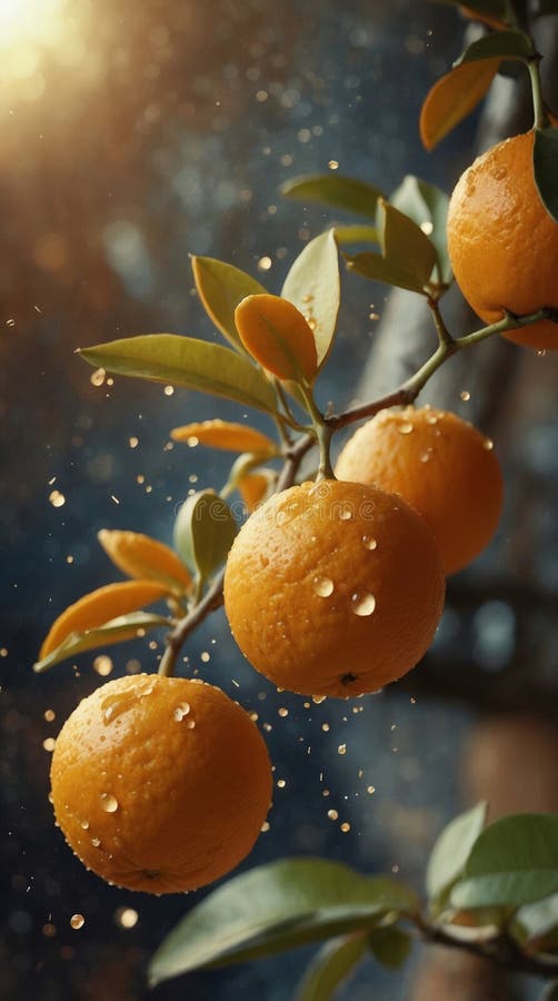 There are Oranges on the Tree Being Sprinkled with Rain Stock Image ...