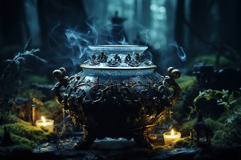 AI-generated Illustration of an Ornate Cauldron in the Dark Forest ...