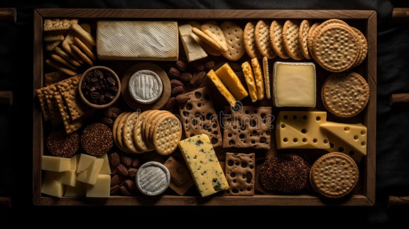 An Overhead Shot of Crackers, Cheese and Crackers on a Tray Stock ...