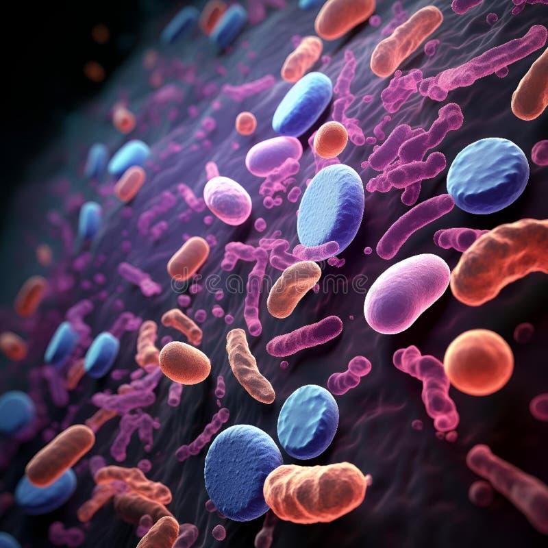 AI Generated Illustration of Overhead View of Microbes, Bacteria, or ...