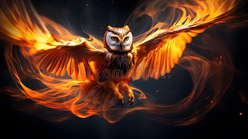 AI Generated Illustration of an Owl Soaring through Fire Flames Stock ...