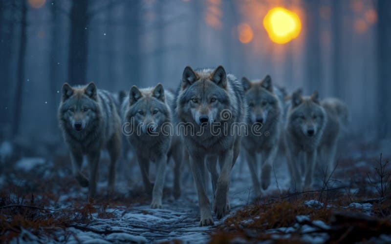 AI Generated Illustration of a Pack of Gray Wolves in a Forest at ...