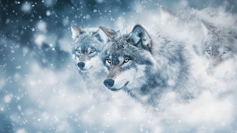 Pack of Wolves in the snow stock illustration. Illustration of misty ...