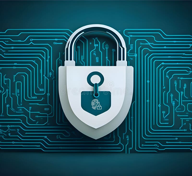 AI Generated Illustration of a Padlock on a Circuit Board. the Concept ...