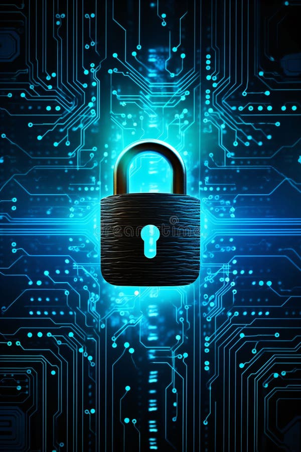 Ai Generated Illustration Padlock Neon Blue Circuit Background ...