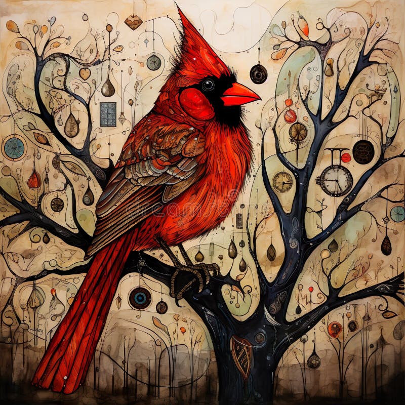 Vibrant Red Cardinal Bird Perched on a Snow-covered Branch in a Winter ...