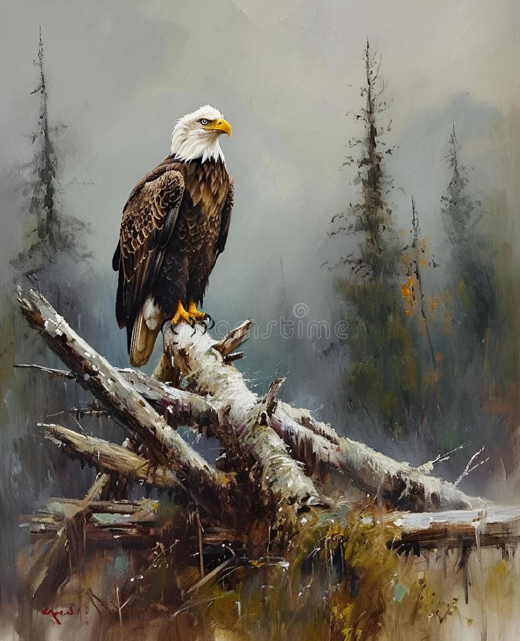 AI Generated Illustration of a Painting of a Bald Eagle Perched ...