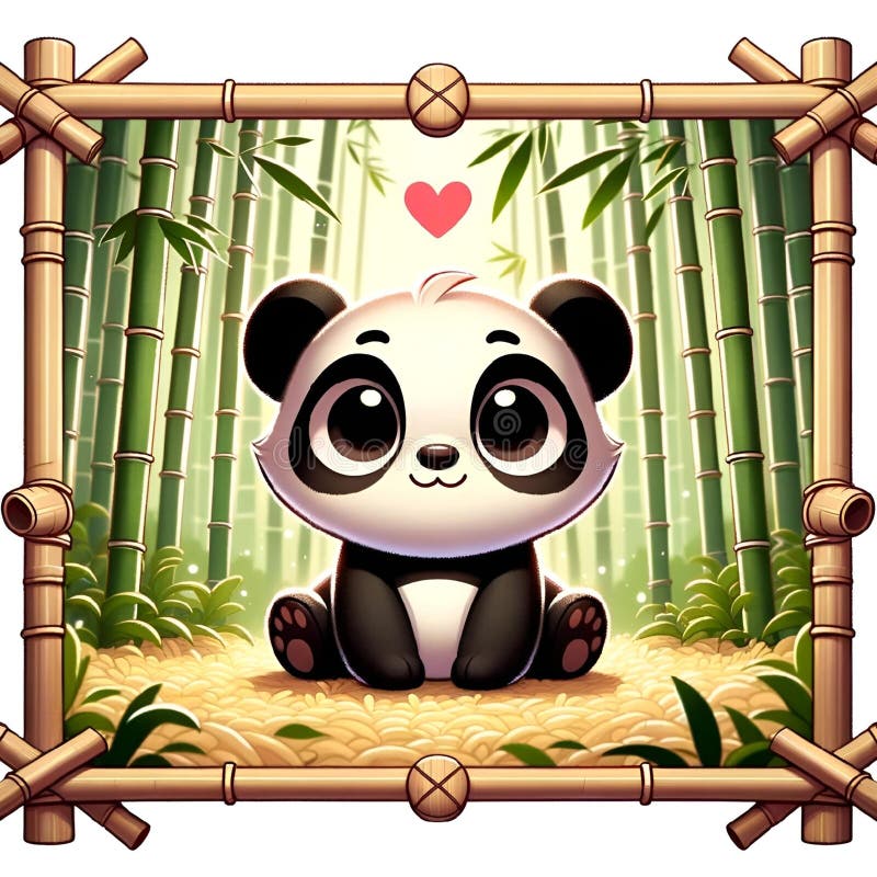 AI Generated Illustration of a Panda Bear in Front of a Bamboo Frame ...