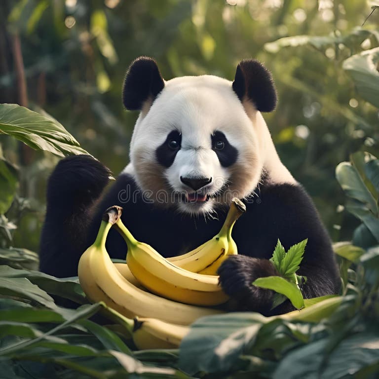 AI-generated Illustration of a Panda Bear with Multiple Bananas in Paws ...