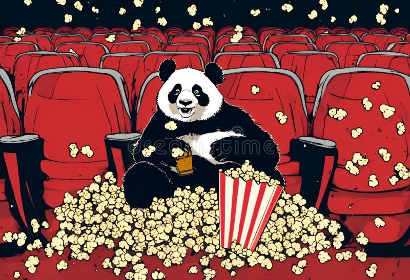 AI Generated Illustration of a Panda Eating Popcorn Stock Illustration ...