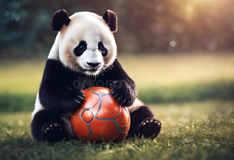 AI Generated Illustration of a Panda Sitting beside a Soccer Ball on ...