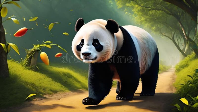 AI Generated Illustration of a Panda Strolling Towards the Camera Next ...