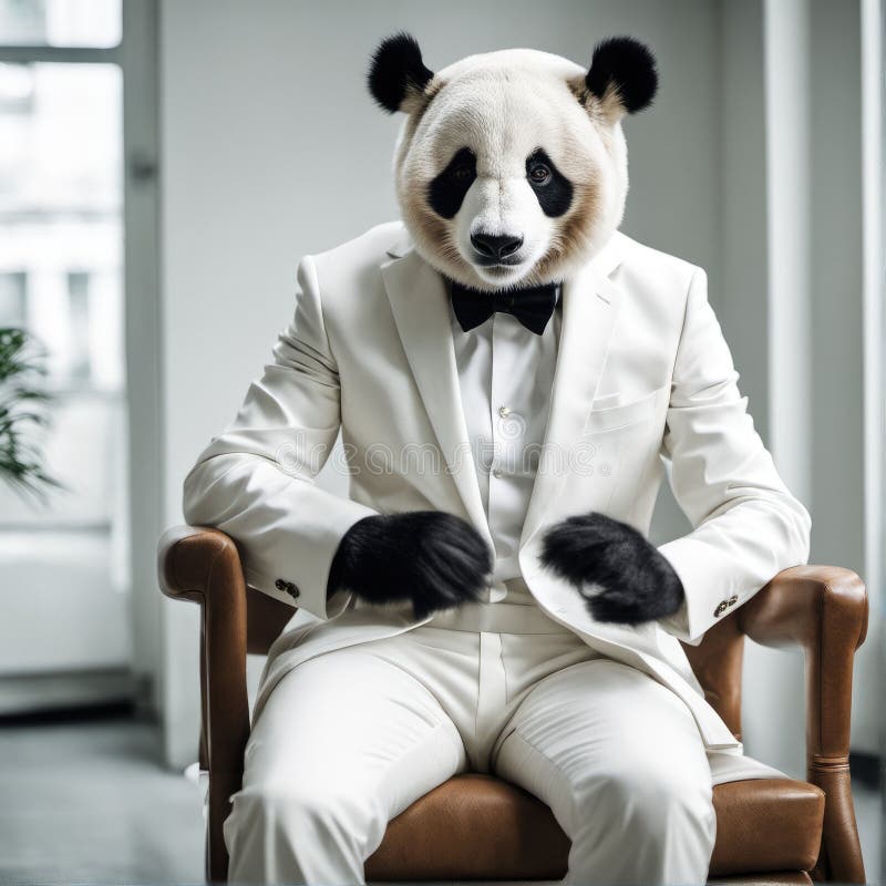 AI Generated Illustration of a Panda in a White Classic Suit Stock ...