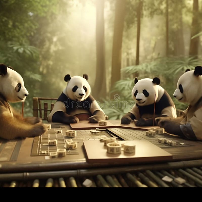 AI Generated Illustration of Pandas Sitting at a Table Playing Mahjong ...