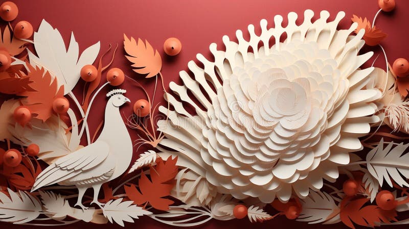 AI Generated Illustration of a Paper Art Scene with a Bird and Plants ...