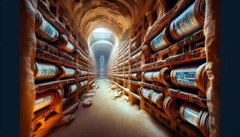 AI Generated Illustration of a Partially Exposed Underground Library in ...