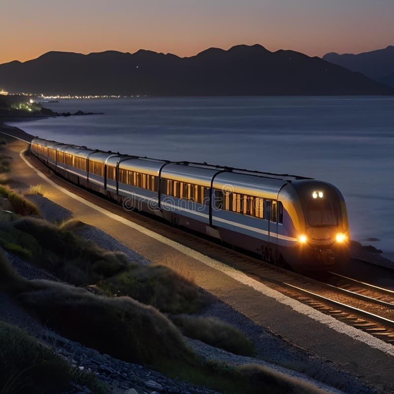 AI-generated Illustration of a Passenger Train Riding Alongside a ...