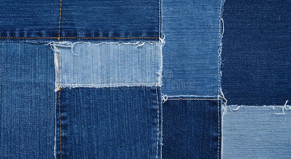 AI-generated Illustration of Patchwork of Various Denim Fabrics in Different Shades of Blue ...