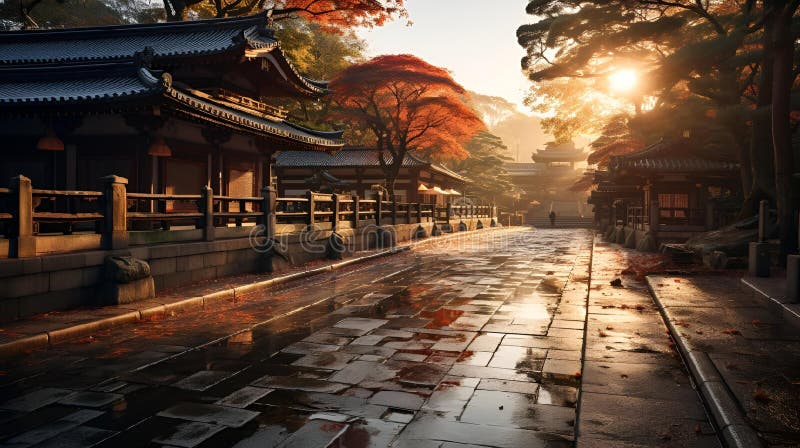 AI-generated Illustration of a Path Surrounded by Trees and Traditional ...