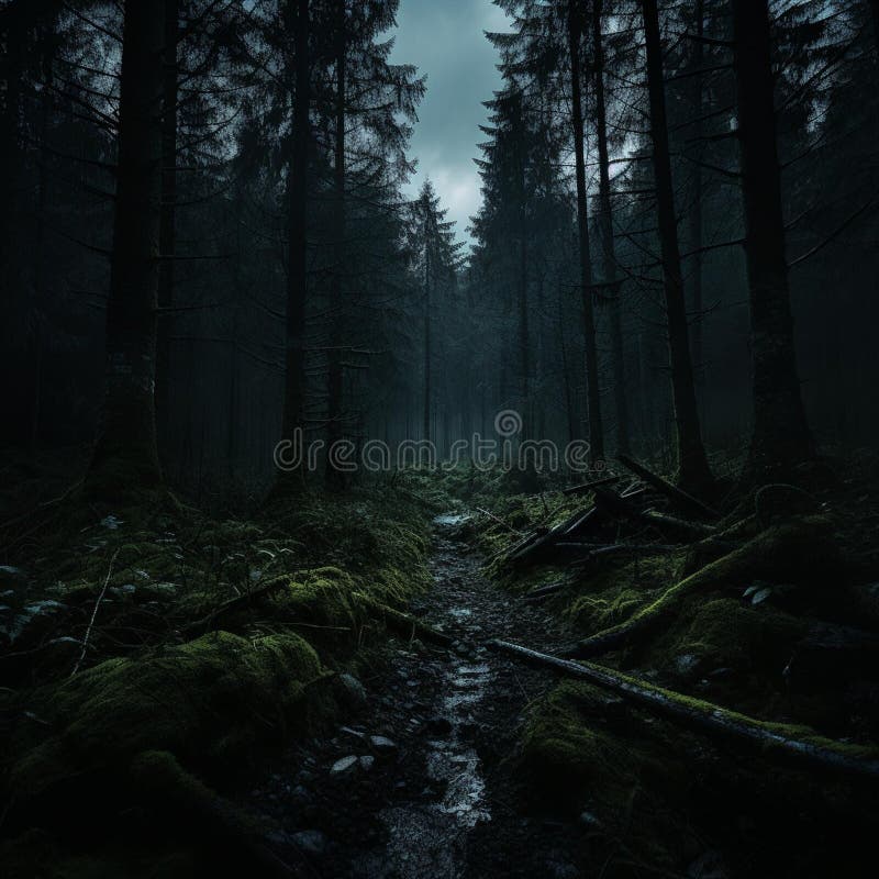 AI Generated Illustration of a Pathway in a Dark, Spooky Forest Stock ...