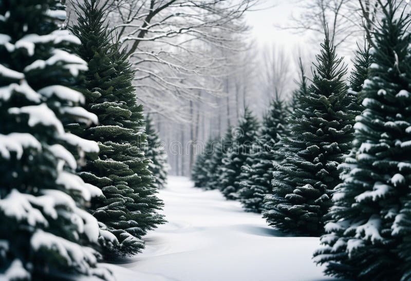 AI Generated Illustration of a Pathway Lined with Fir Trees in Snow in ...