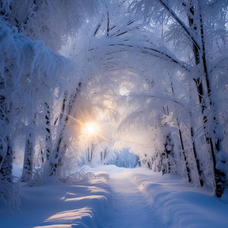 AI Generated Illustration of a Pathway in the Snow on a Sunny Day Stock ...