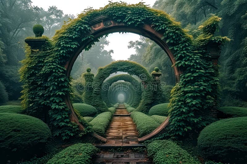 AI Generated Illustration of a Pathway among Trees in a Forest Stock ...