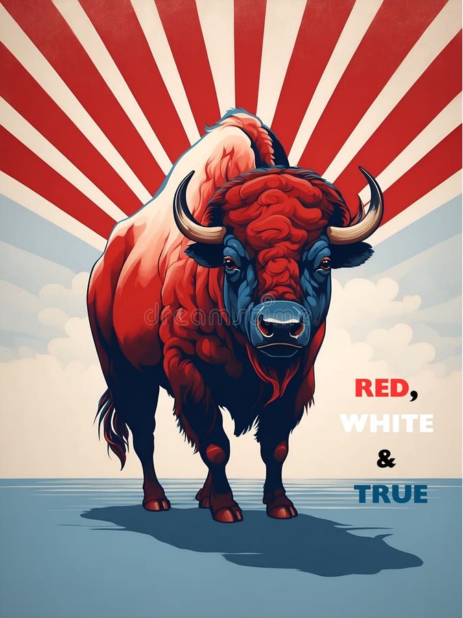 AI Generated Illustration of a Patriotic Buffalo with the Text Red ...