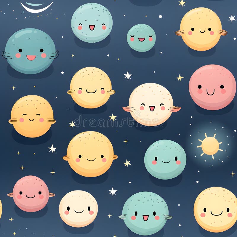 AI Generated Illustration of a Pattern of Cartoon Cute Moons with ...