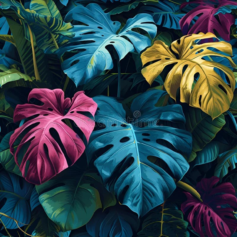 AI Generated Illustration of a Pattern of Vibrant Tropical Monster ...