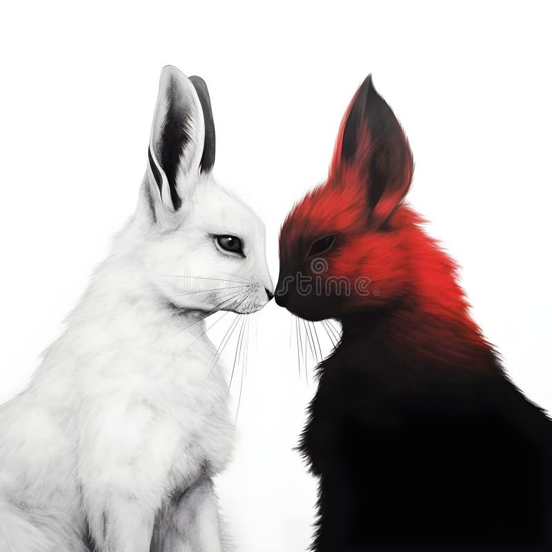 AI Generated Illustration of a Peaceful Scene of Two Rabbits, One Red ...