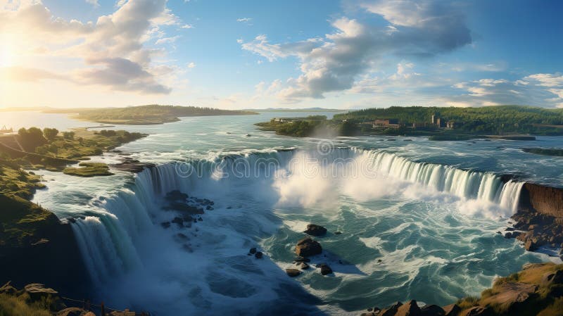 AI Generated Illustration of a Peaceful Scenery with a Large Waterfall ...