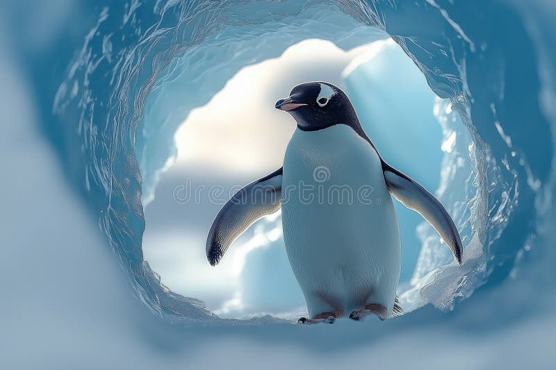AI-generated Illustration of a Penguin Standing Inside an Ice Tunnel ...