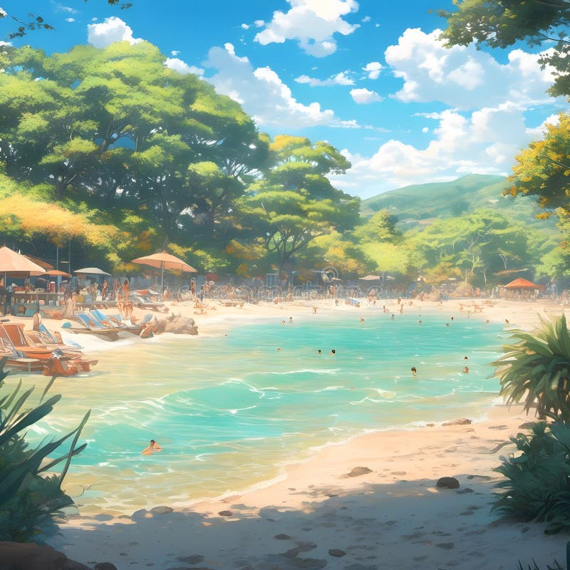 AI Generated Illustration of People Playing on the Beach on a Summer ...