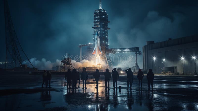 AI Generated Illustration of People Watching a Powerful Rocket Blast ...