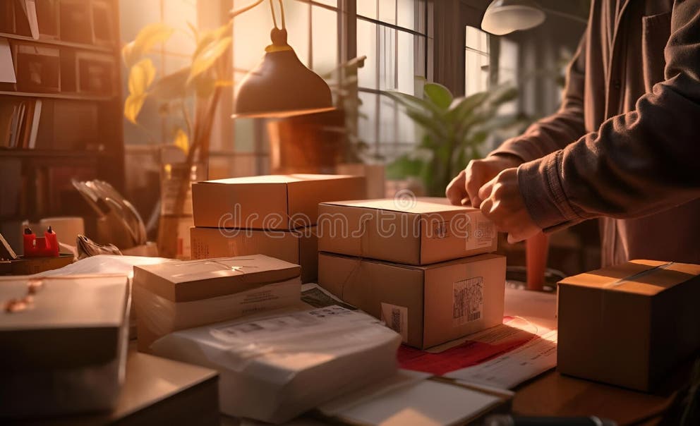 AI Generated Illustration of a Person Loading Boxes Onto a Table Stock ...