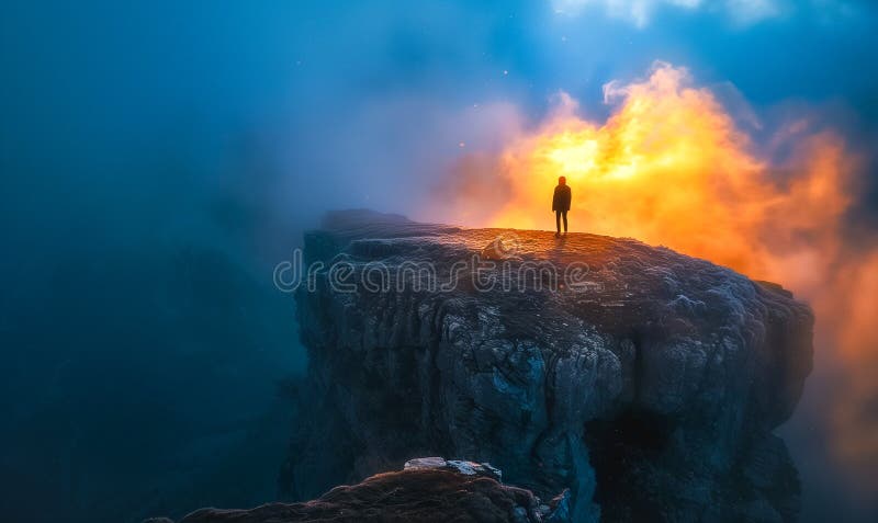 AI Generated Illustration of a Person Standing on Cliff S Edge with a ...