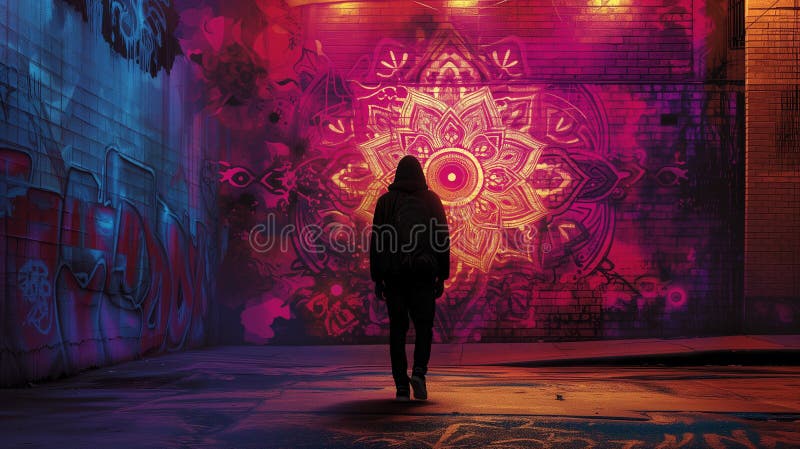 A Person Standing in Front of a Radiant Light Emanating from a Mandala ...