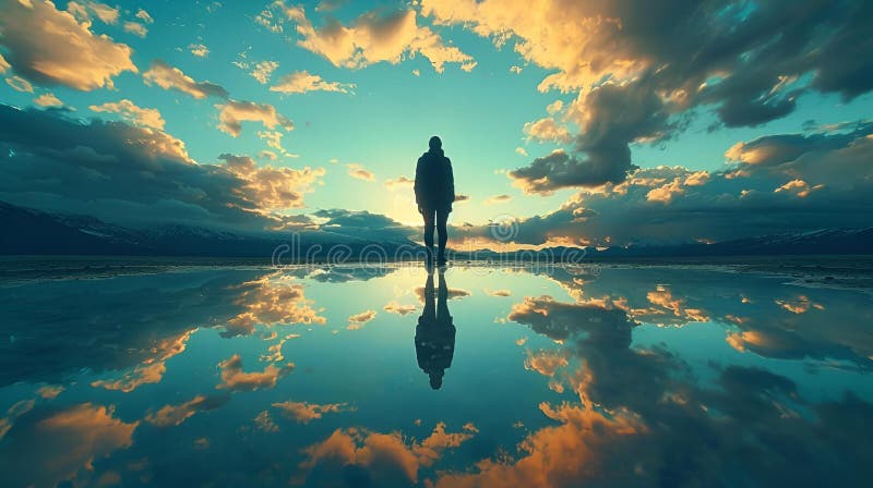 AI Generated Illustration of a Person Standing on Reflective Surface ...
