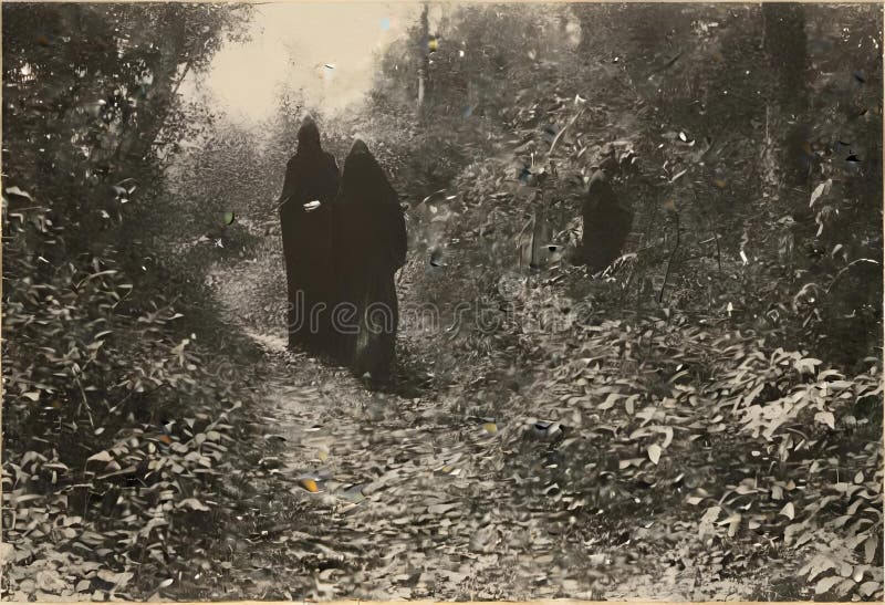 A Person in a Long Robe Walking Down a Path in the Woods Stock ...