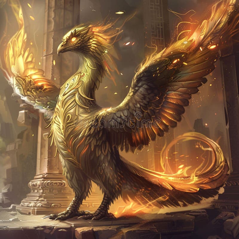 AI Generated Illustration of a Phoenix with Fiery Wings Standing in an ...