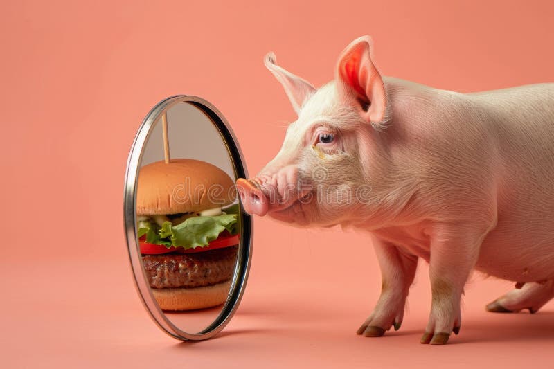 AI Generated Illustration of a Pig Looking into a Mirror, Seeing a ...