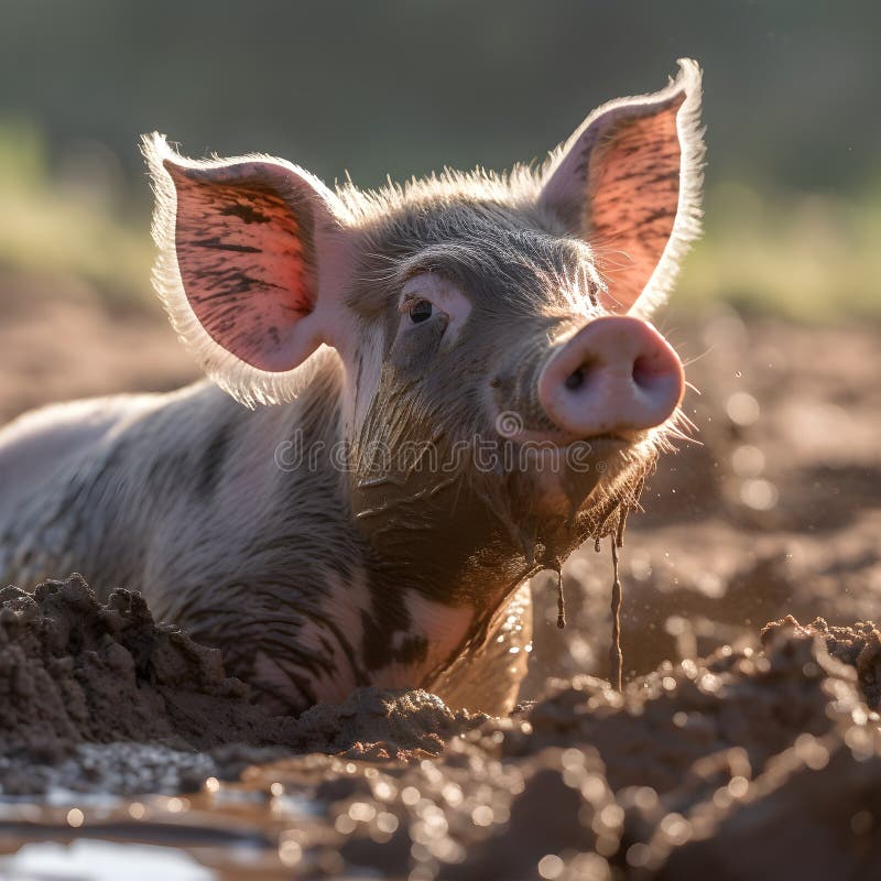 AI Generated Illustration of a Pig in a Mud Puddle Stock Illustration ...